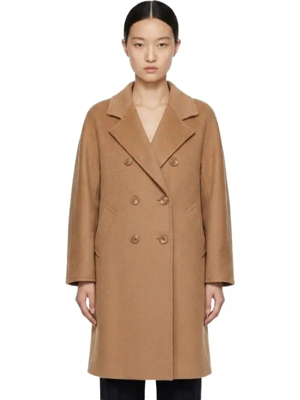 Marissa Chiara Double-breasted Long Coat With Notched Lapels - Camel