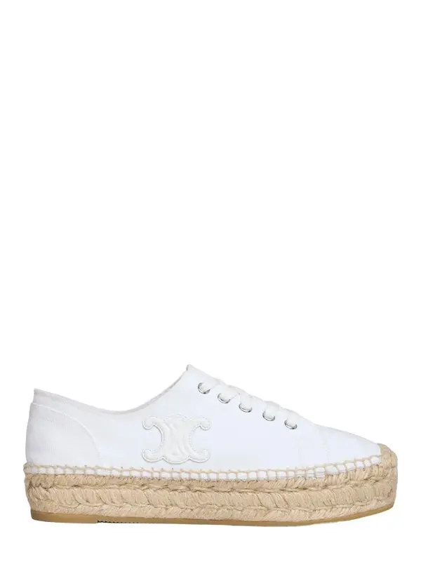 Celine Les Espadrilles Lace-up In Canvas And Calfskin - Optical White