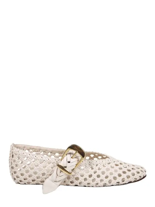 Zimmermann Woven Ballet Flats With Gold Buckle - White