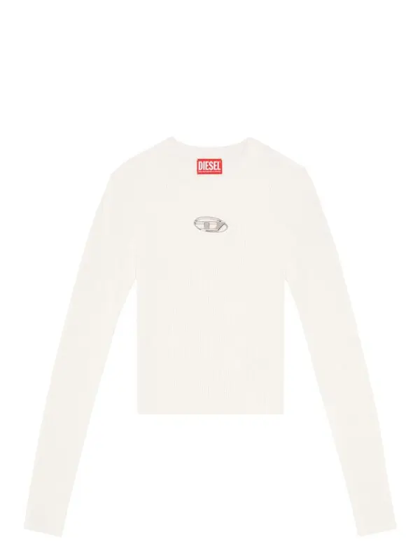 DIESEL® M Valary Logo Plaque Cropped Ribbed Top - White