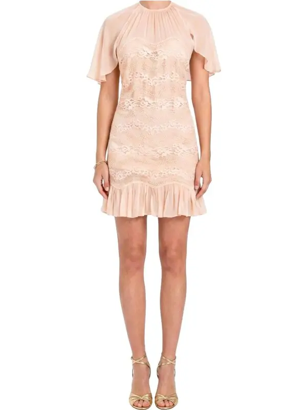 TWINSET Patchwork Lace Mini Dress - Nude