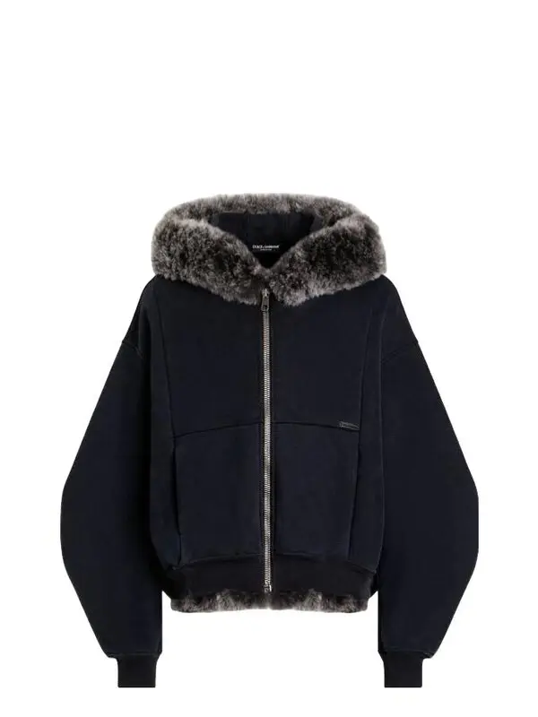 Dolce & Gabbana Fur Trimmed Hooded Zip Jacket - Black
