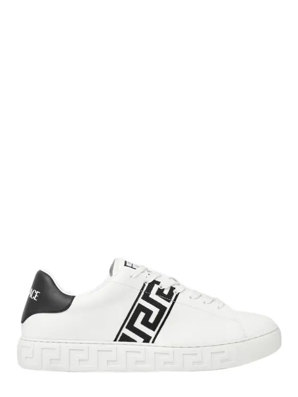 Versace Greca Embroidered Lace-up Sneakers - White