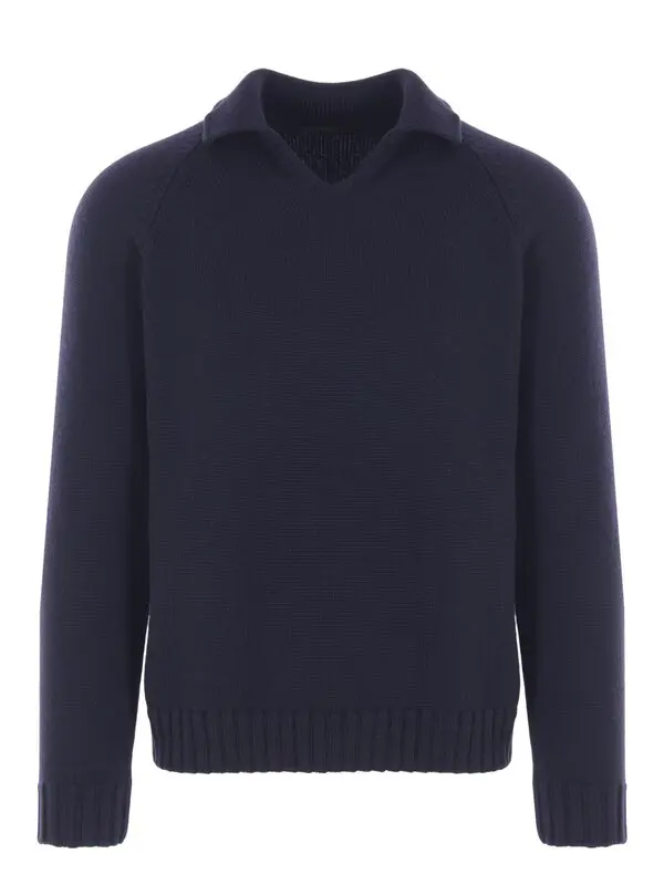ZANONE V-neck Collared Long-sleeve Knitwear - Black