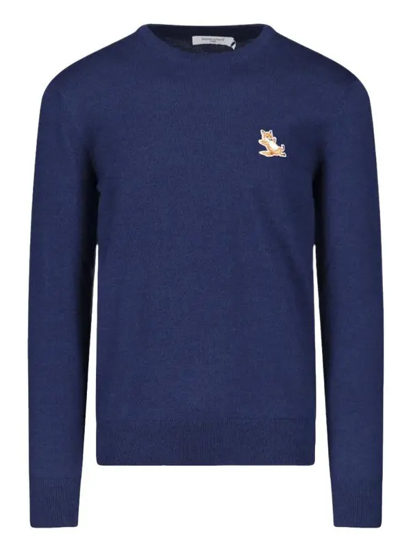 Maison Kitsuné Embroidered Logo Wool Jumper - Blue