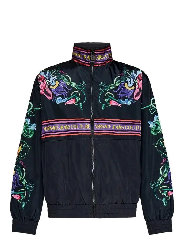 Versace Floral Graphic Print Zip-up Jacket - Black