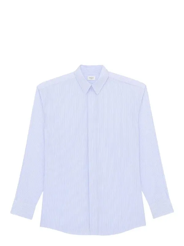 Saint Laurent Broad-shoulder Striped Shirt - Blue/clay