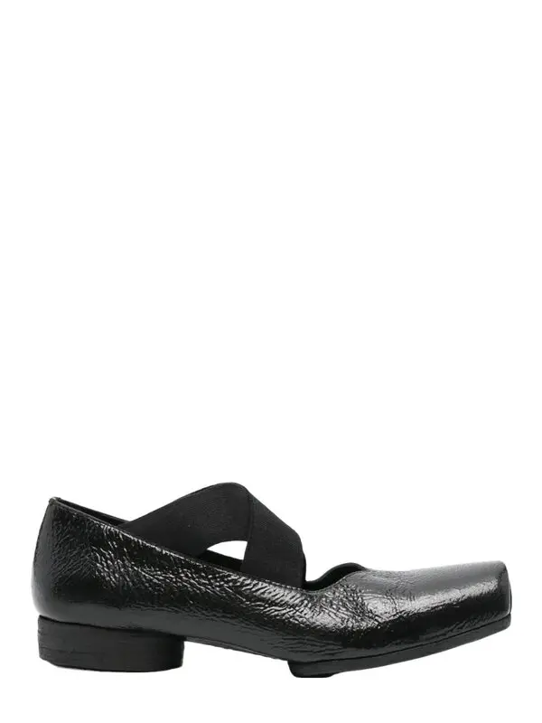 UMA WANG Square Toe Elastic Strap Flats - Bright Black