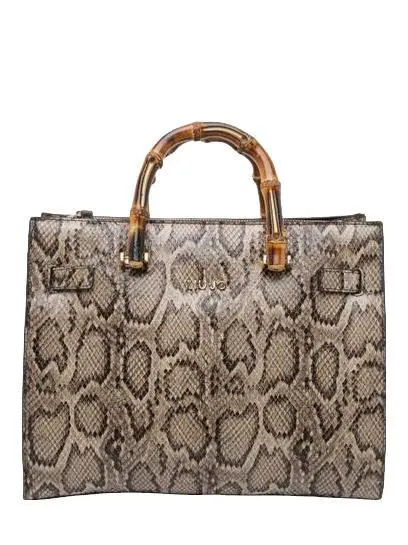 Liu Jo Printed Tote Bag With Bamboo Handles - Brown