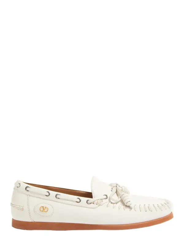 Valentino Garavani Palm Avenue Bow Detailed Loafers - Ivory White