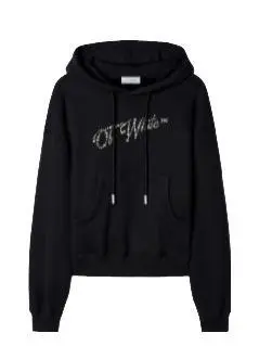 Off-White Logo Embellished Drawstring Hoodie - Black