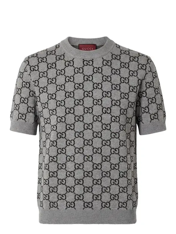 Gucci Gg Wool Jacquard Reversible Top - Gray