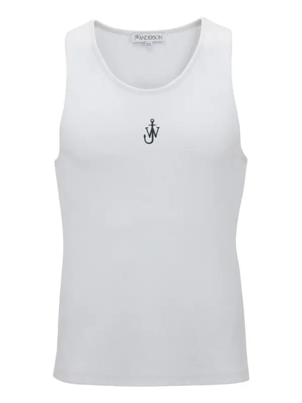 J.W.ANDERSON Embroidered Logo Ribbed Knit Tank Top - White