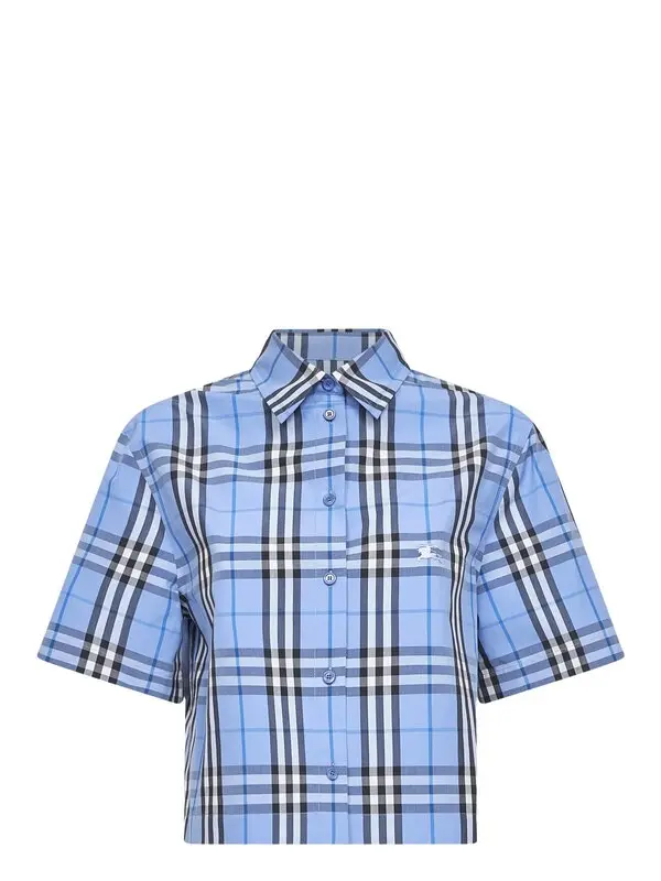 Burberry Checked Cropped Short Sleeved Shirt - Blue