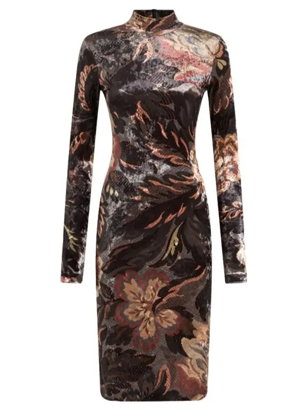 Etro Printed Chenille Midi Dress - Grey