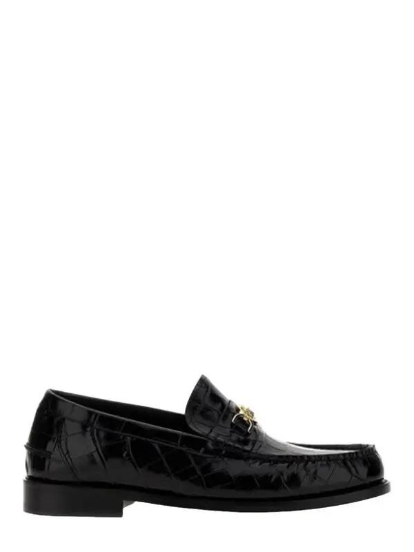 Versace Medusa Embossed Slip-on Loafers - Black/gold