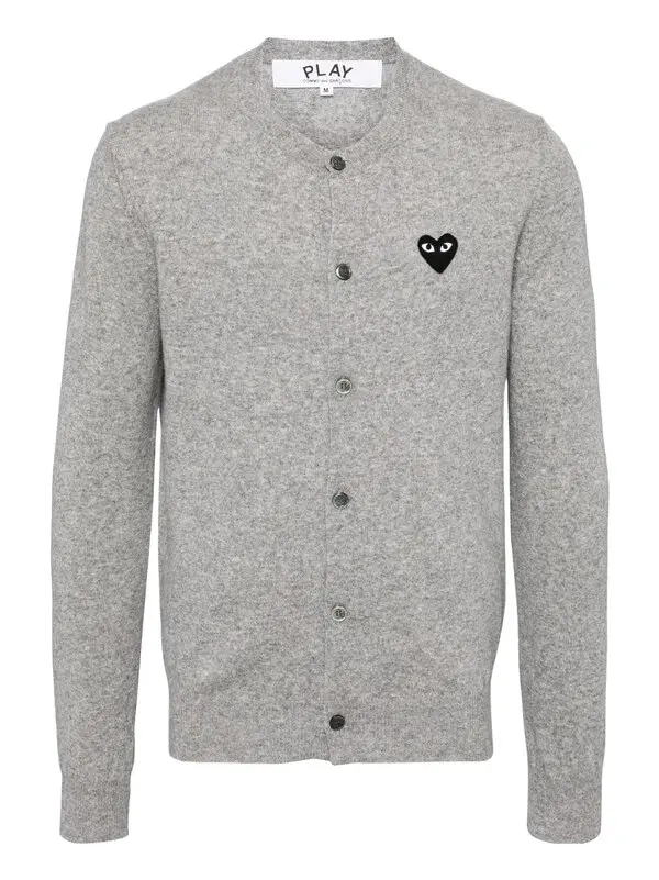 Play Comme Des Garcon Heart Patch Crewneck Cardigan - Light Gray