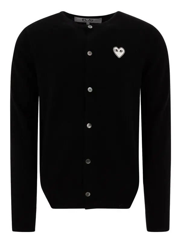Play Comme Des Garcon Heart Applique Crewneck Cardigan - Black