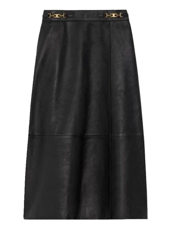 Celine Midi Skirt In Fine-grain Lambskin With Signature Chain Link Detail - Black
