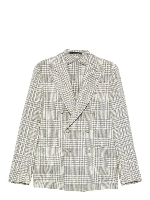 Tagliatore Double-breasted Houndstooth Jacket - Grey White