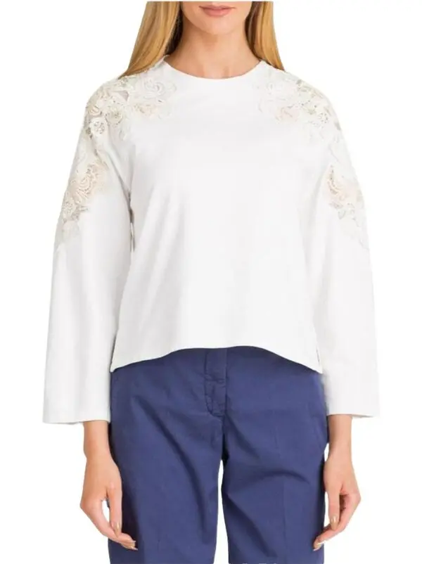 TWINSET Long Sleeve T-shirt With Lace Detailing - White