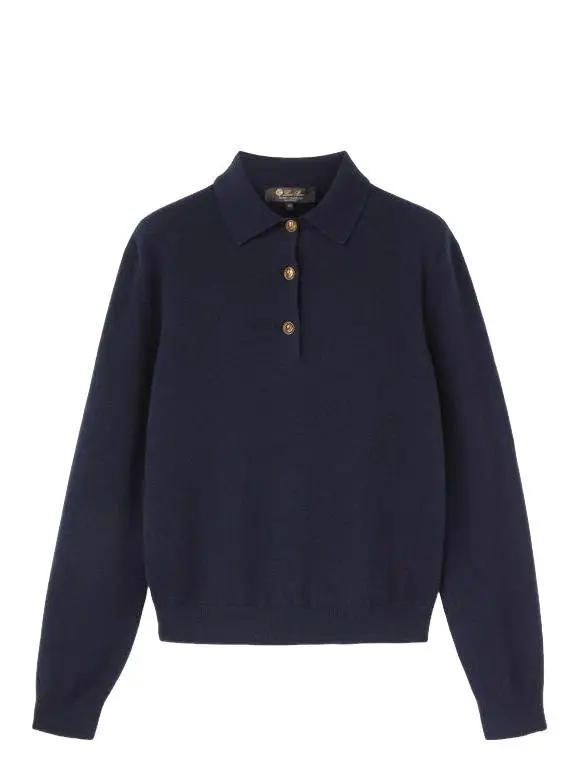 Loro Piana Long-sleeved Knitted Polo Jumper - Navy Blue