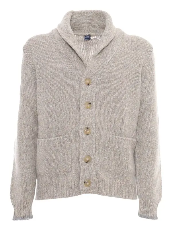 Fedeli Shawl Collar Ribbed Knit Cardigan - Nude