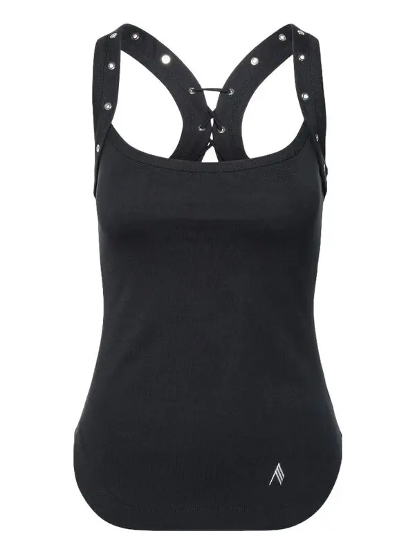 Attico Lace-up Tank Top With Logo Embroidery - Black