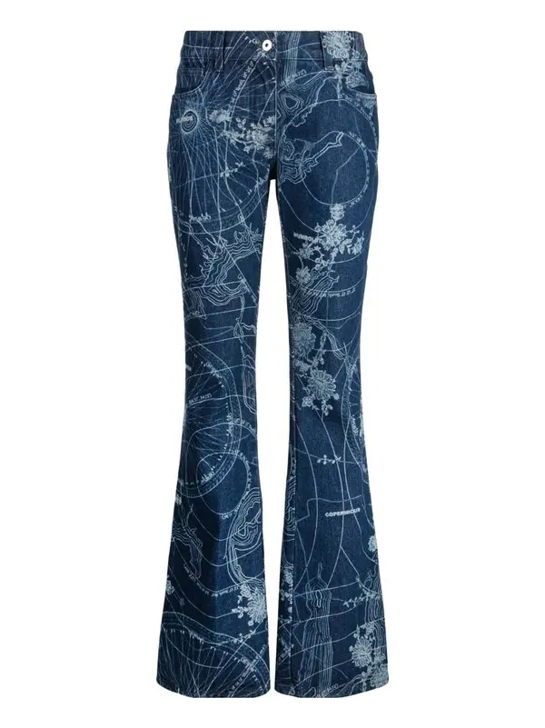 Off-White Printed Low-rise Flared Jeans - Blue