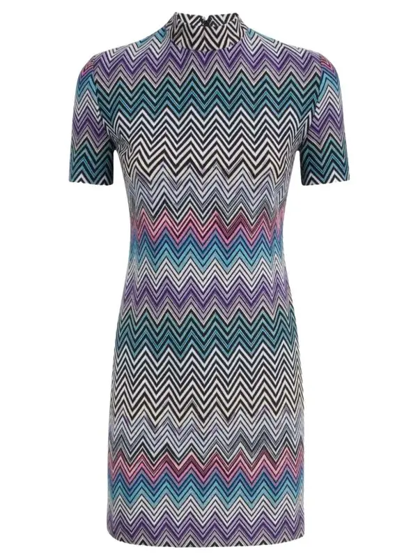 Missoni Zigzag Mock Neck Short Sleeve Mini Dress - Multicolor