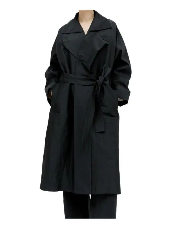 Issey Miyake Shaped Membrane Belted Maxi Coat - Black