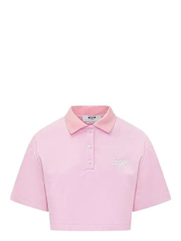 MSGM Cropped Short-sleeved Collared Top - Pink