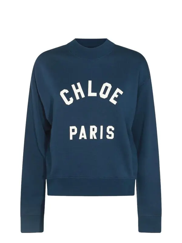 Chloé Logo Printed Mock-neck Sweatshirt - Navy