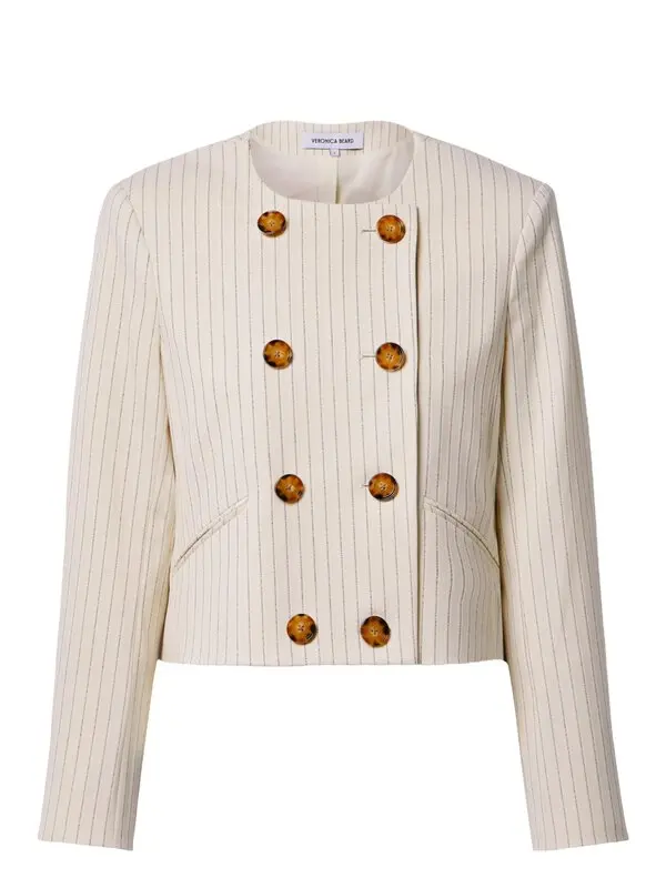Veronica Beard Winslow Double-breasted Pinstriped Jacquard Jacket - Ecru