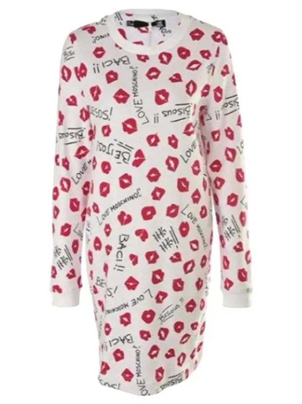 Moschino Lipstick Print Long Sleeve Dress - White