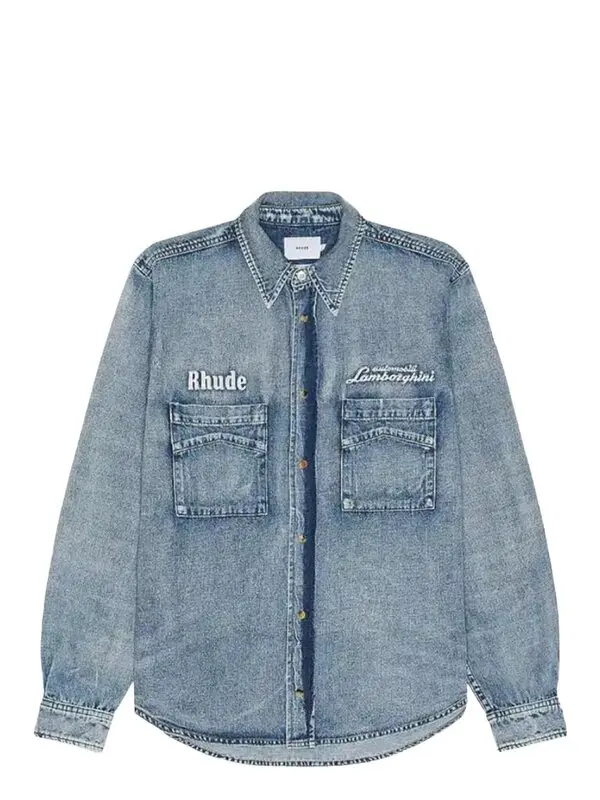 Rhude X Automobili Lamborghini Long-sleeved Denim Shirt - Gray