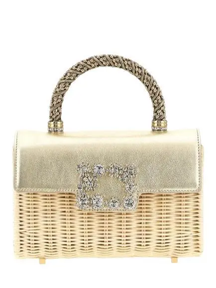 ROGER VIVIER Embellished Woven Top Handle Bag - Gold