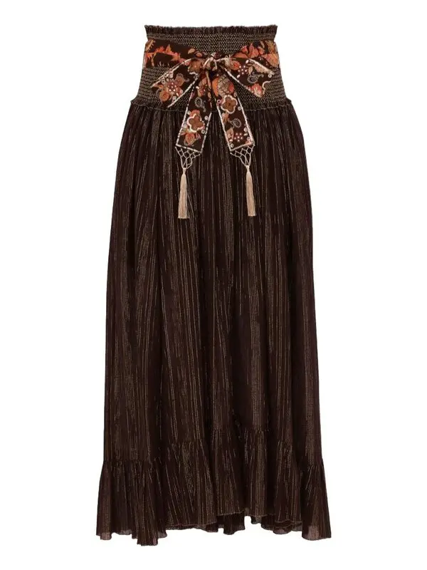 Zimmermann Aster Pleated Midi Skirt - Chocolate