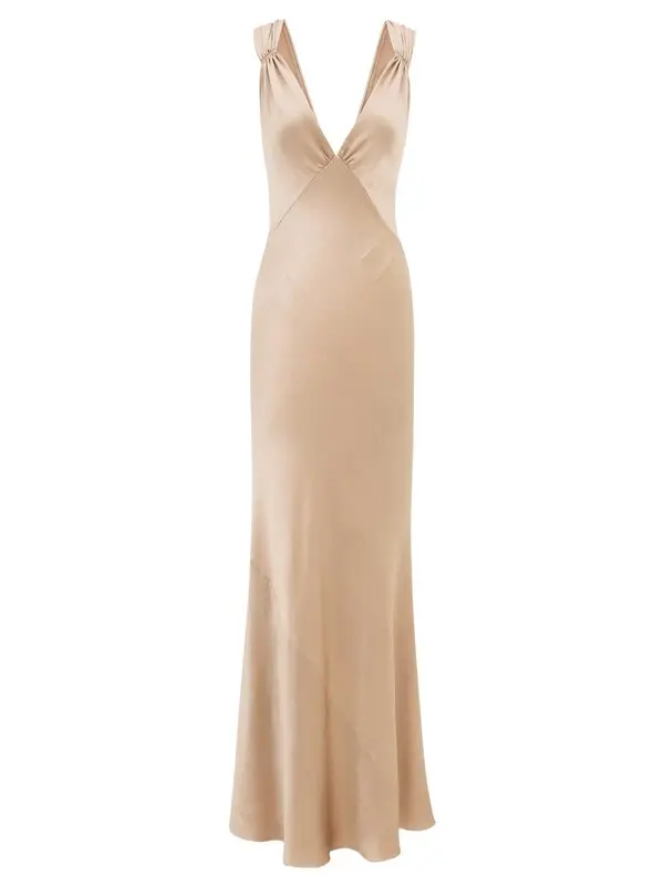 Saint Laurent Cross-back V-neck Maxi Dress - Rosy