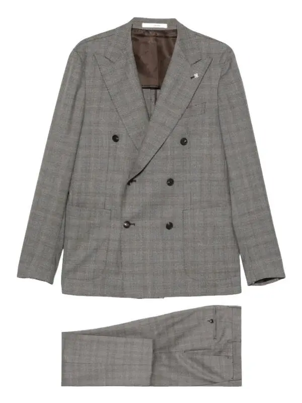 Tagliatore Checked Double-breasted Suit Set - Grey