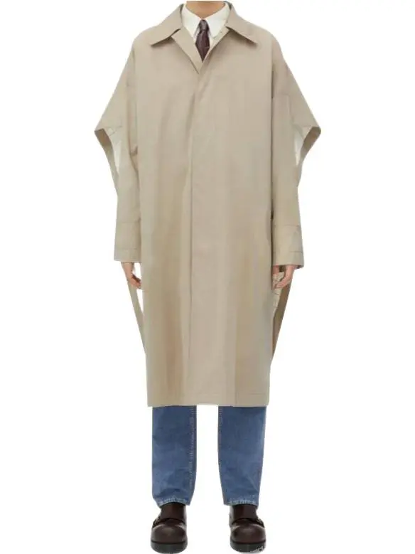 Bottega Veneta Cotton Silk Cape Trench With Checked Lining - Gray
