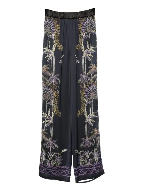 FORTE_FORTE Embroidered Floral Wide Leg Trousers - Midnight Blue
