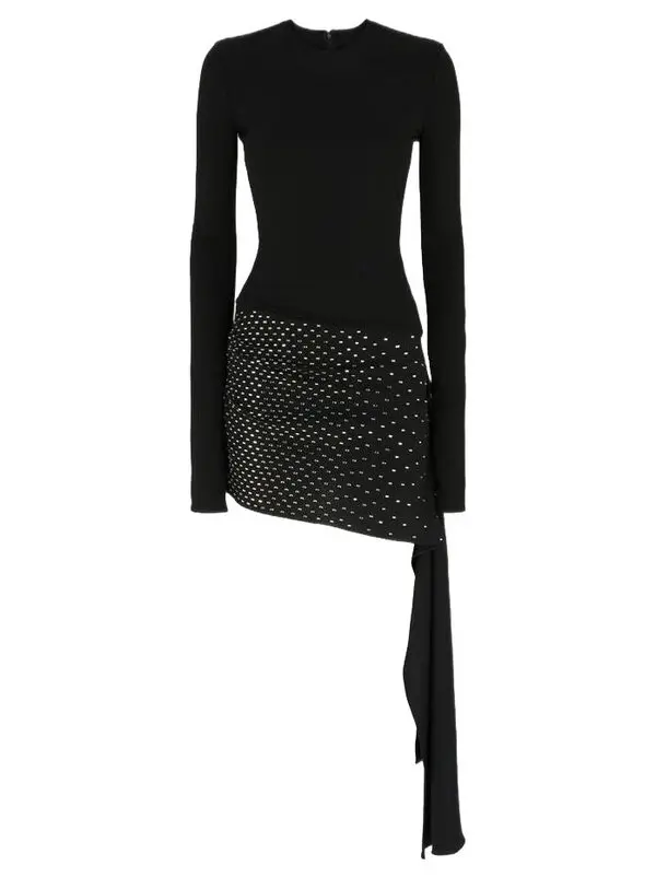 Attico Long Sleeve Mini Dress With Asymmetrical Hem - Black