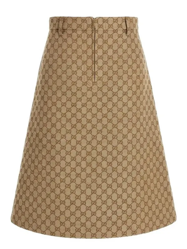 Gucci Gg A-line Skirt With Leather Trim - Sand-colored