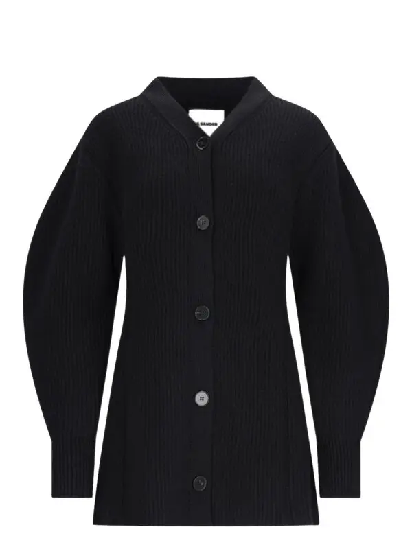 JIL SANDER V-neck Knitted Cardigan With Lantern Sleeves - Black