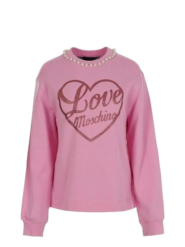 Moschino Graphic-print Cotton Sweatshirt With Pearl Embellishments - Pink