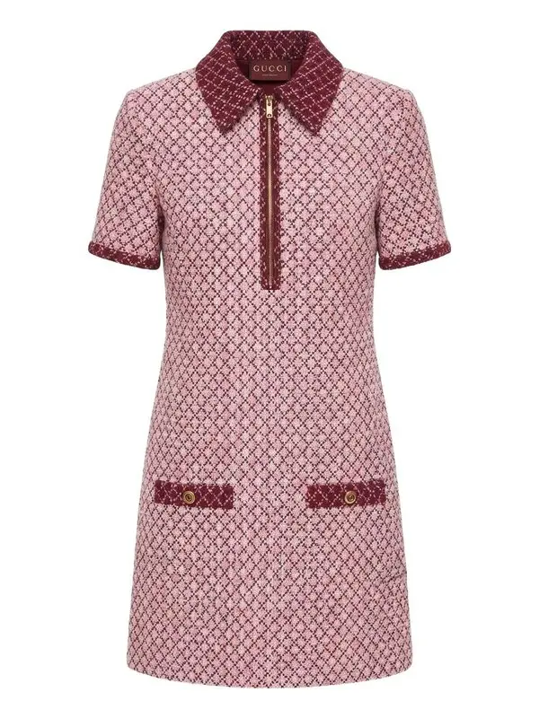 Gucci Diamante Tweed Short-sleeve Dress - Pink And Burgundy