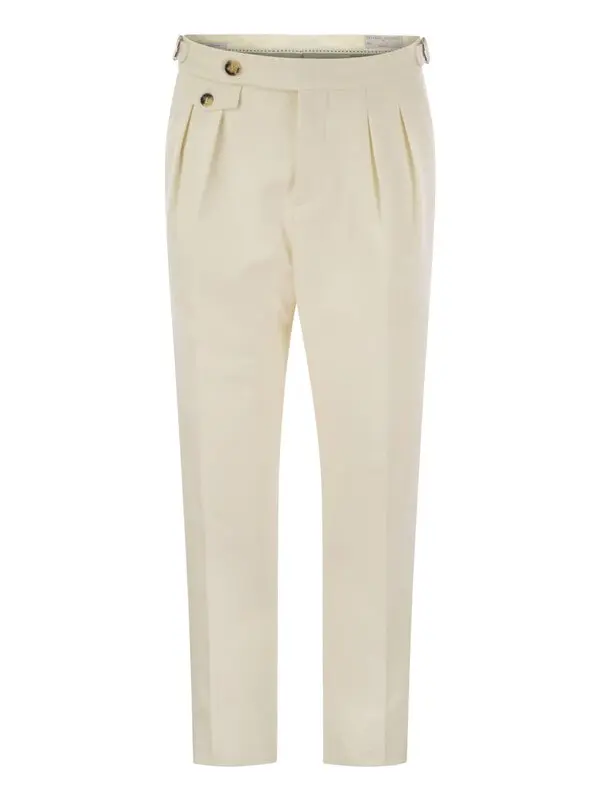 Brunello Cucinelli Pleated Tapered Trousers With Side Buckles - White