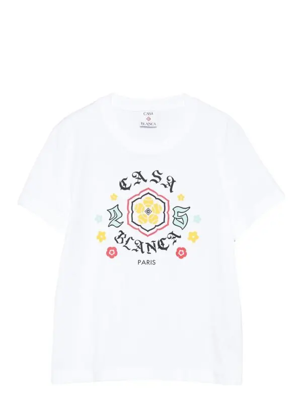 Casablanca Floral Print Cotton T-shirt - White