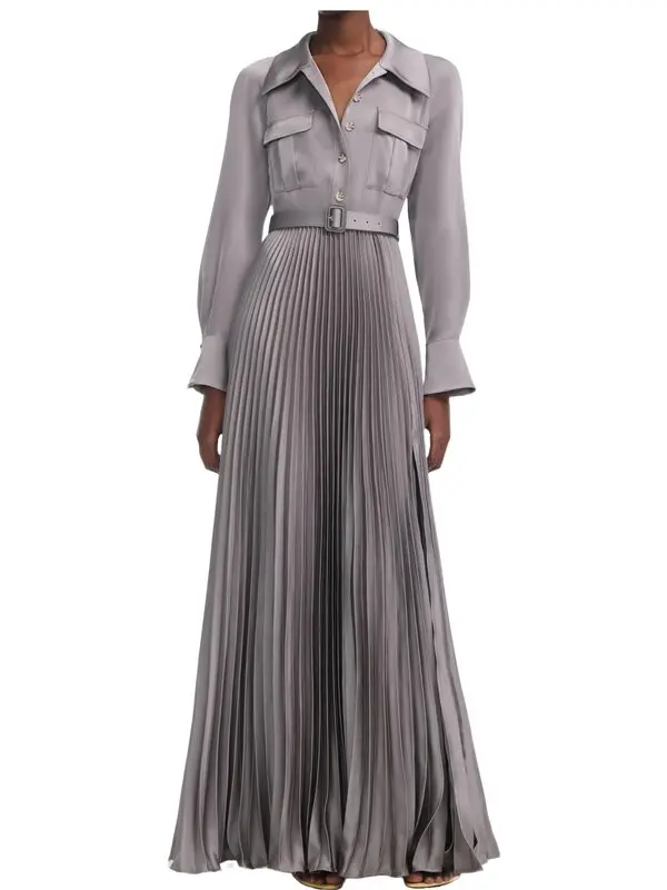 SELF-PORTRAIT Pleated Maxi Dress - Grey